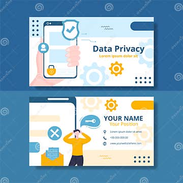 Data Privacy Card Horizontal Template Flat Cartoon Background Vector ...
