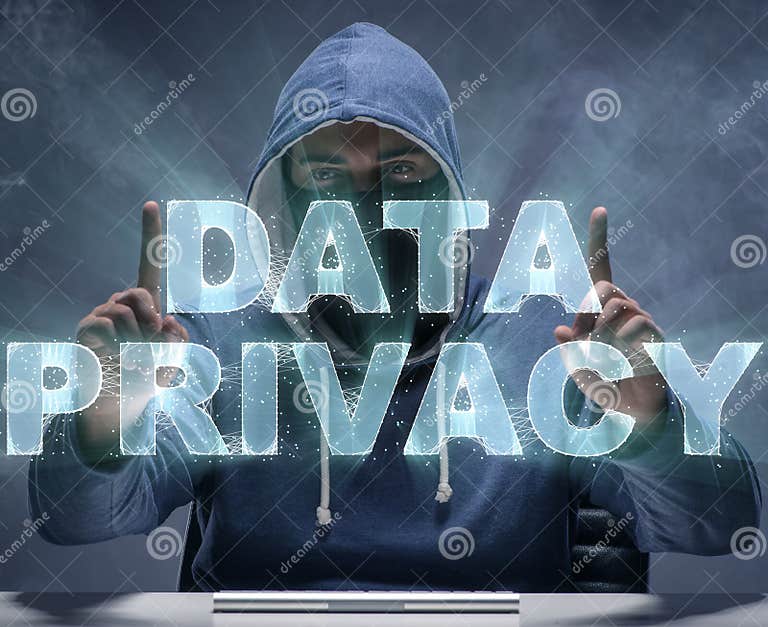 Data Privacy Concept With Hacker Stealing Personal Information Stock