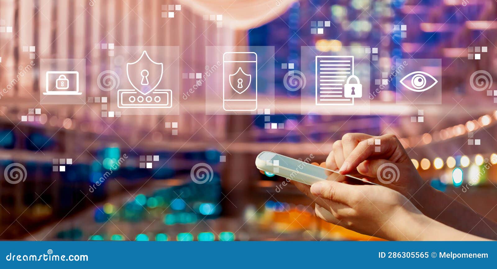 Data Privacy Concept with Person Using a Smartphone in City at Night ...