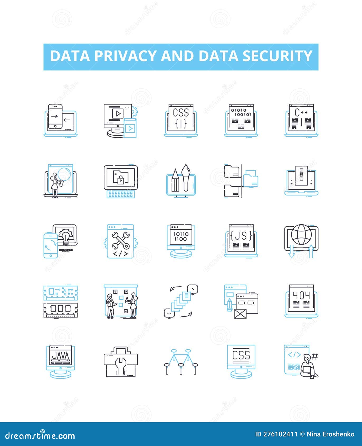 Data Privacy and Data Security Vector Line Icons Set. Data, Privacy ...