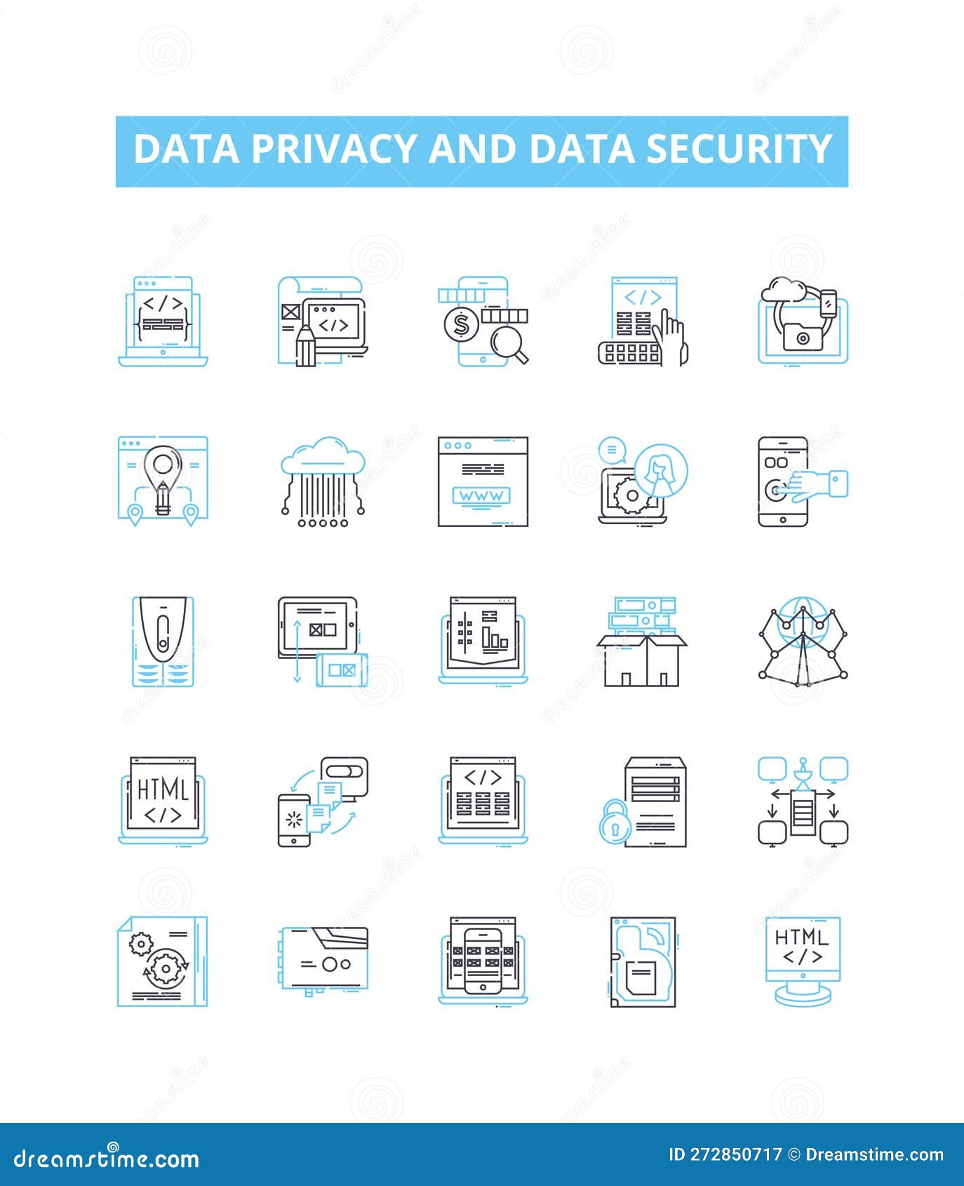 Data Privacy and Data Security Vector Line Icons Set. Data, Privacy ...