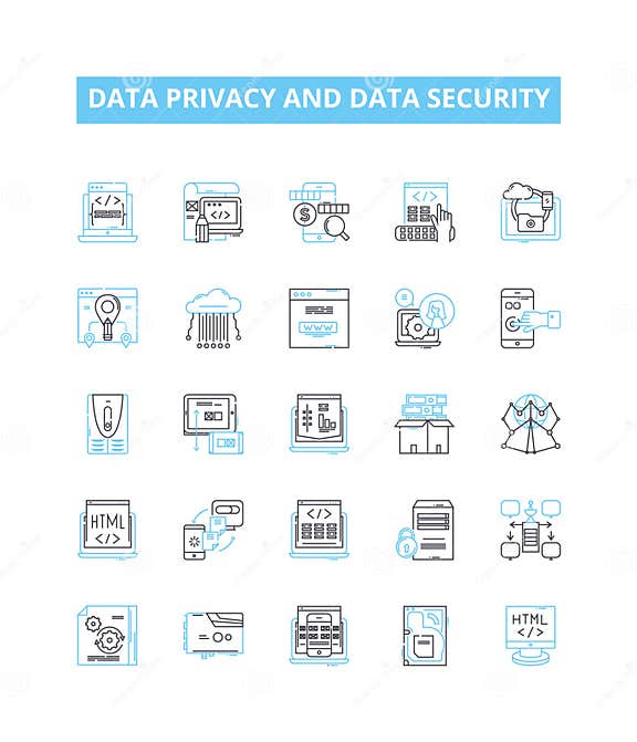 Data Privacy and Data Security Vector Line Icons Set. Data, Privacy ...