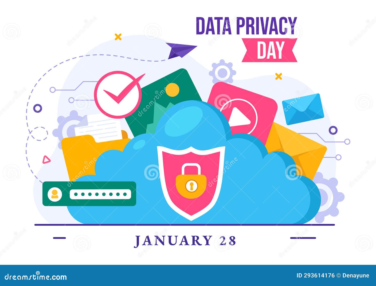 Data Privacy Day Vector Illustration on January 28 with Lock on the ...