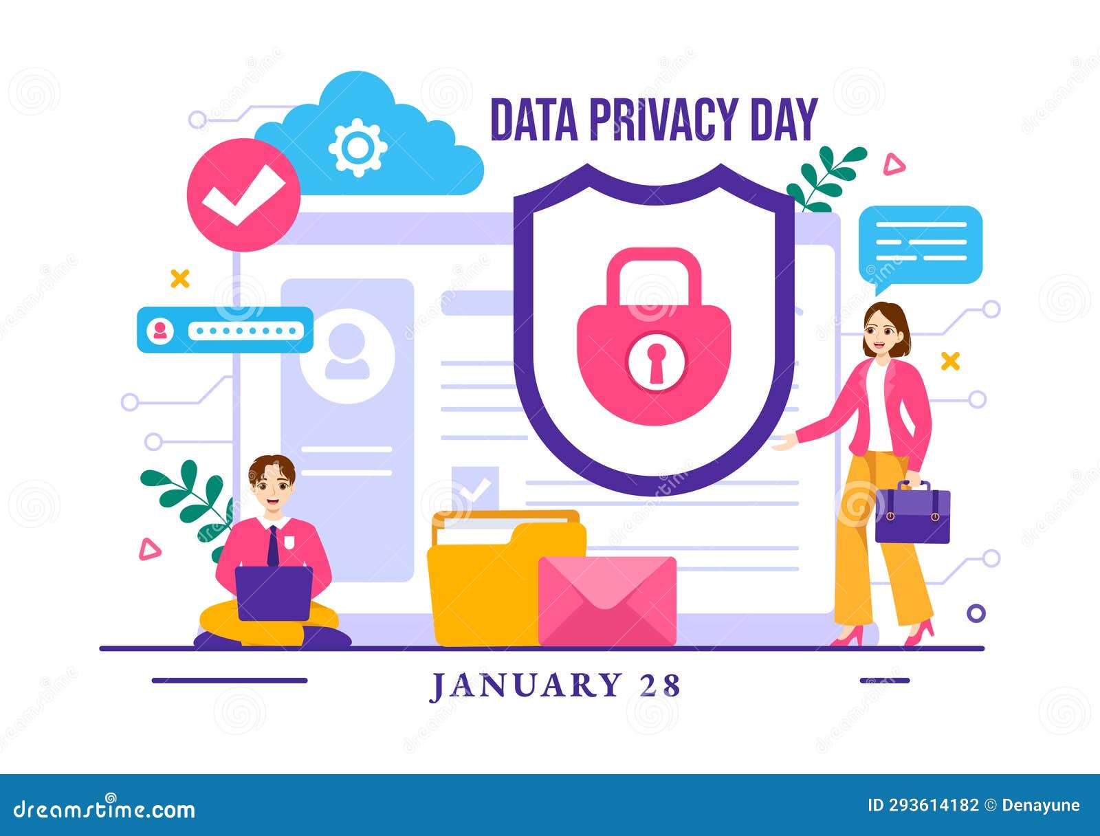 Data Privacy Day Vector Illustration on January 28 with Lock on the Screen for Shield ...