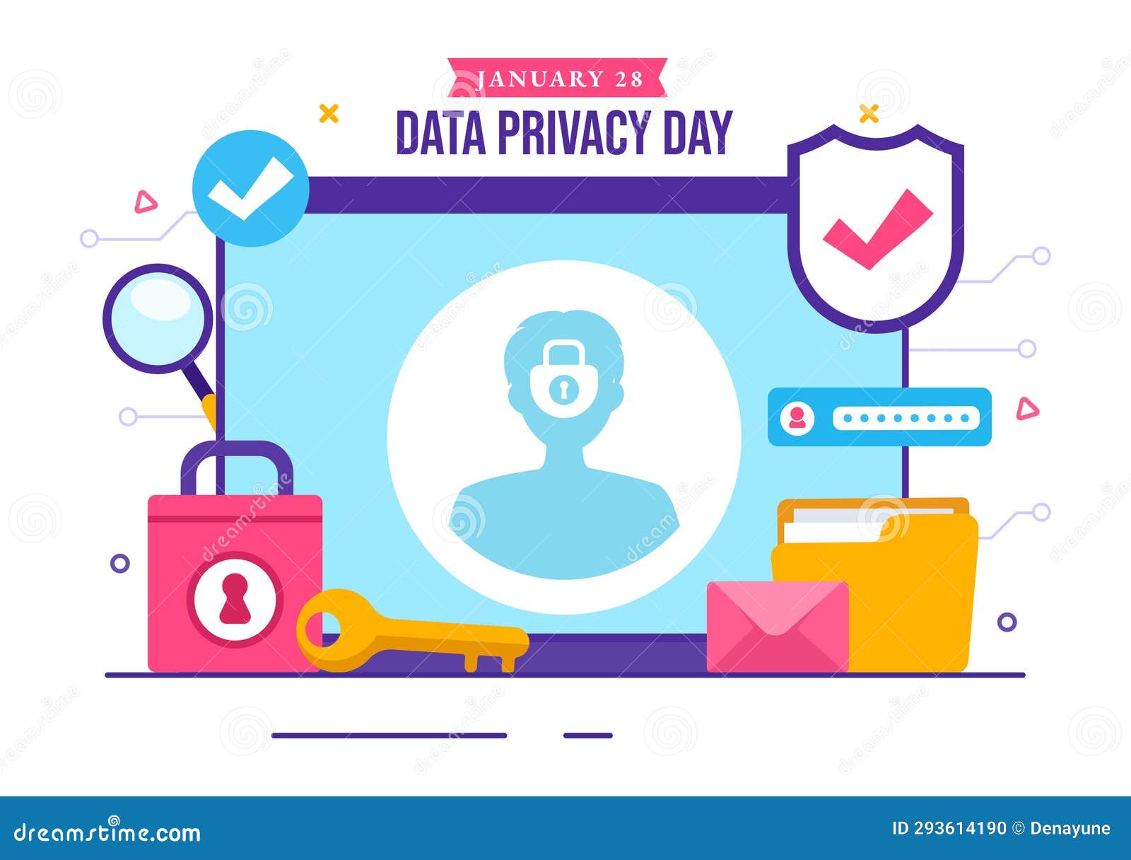 Data Privacy Day Vector Illustration on January 28 with Lock on the ...