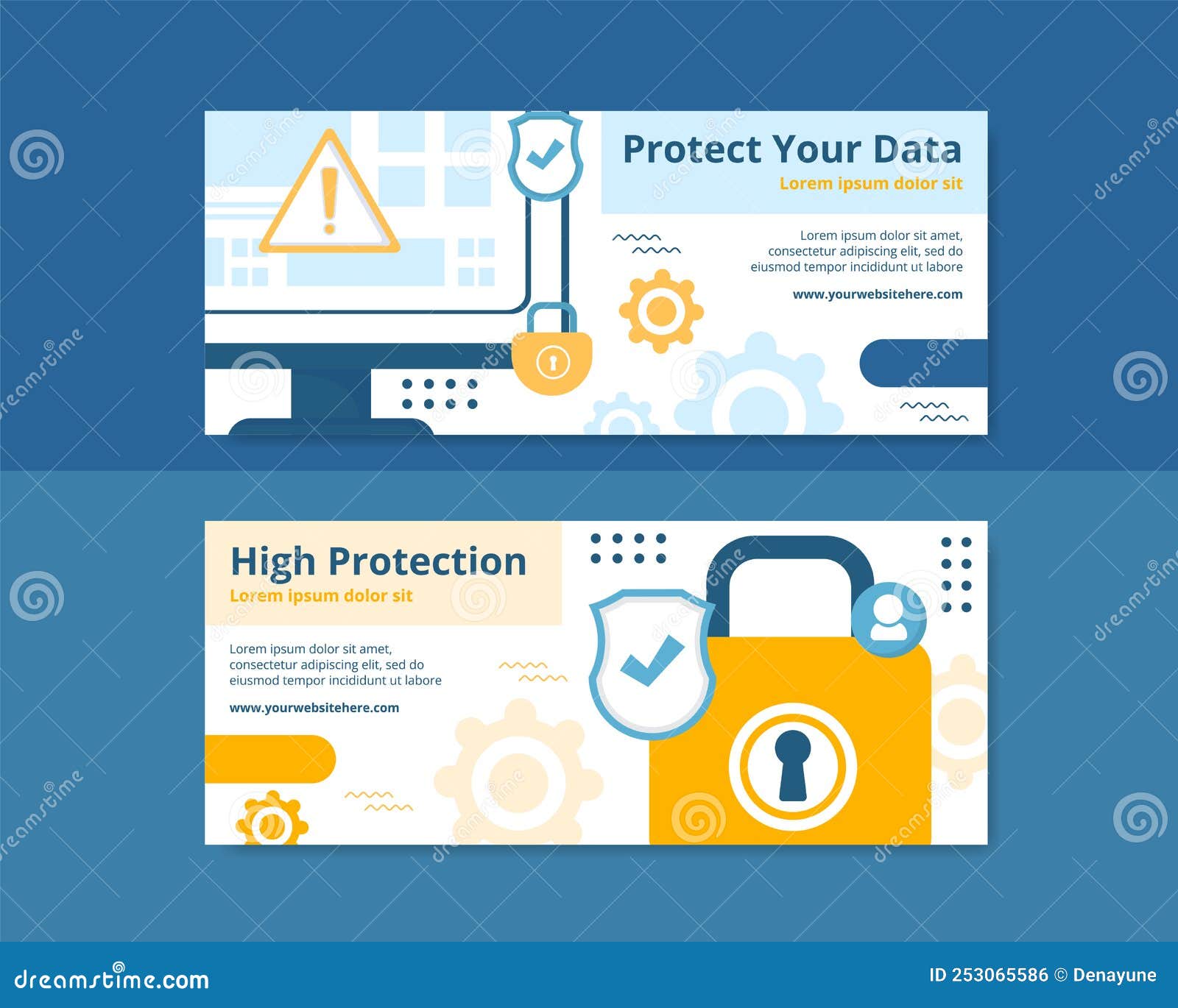 Data Privacy Horizontal Banner Template Flat Cartoon Background Vector ...