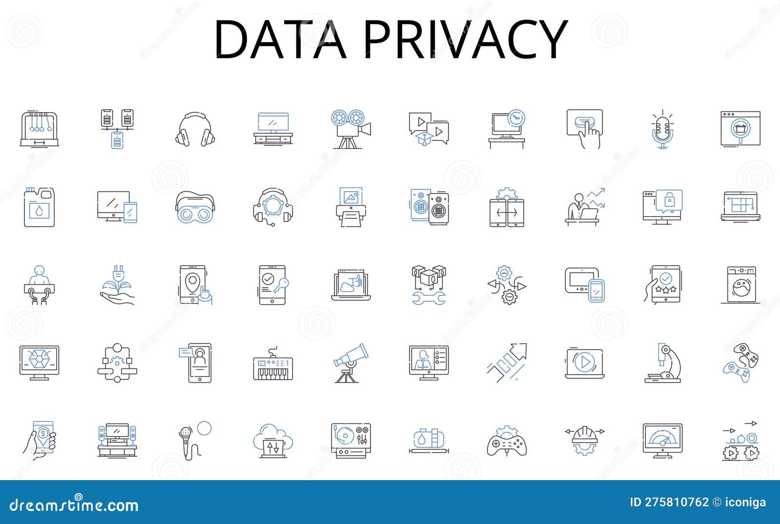 Data Privacy Line Icons Collection. Strategy, Analysis, Campaign ...