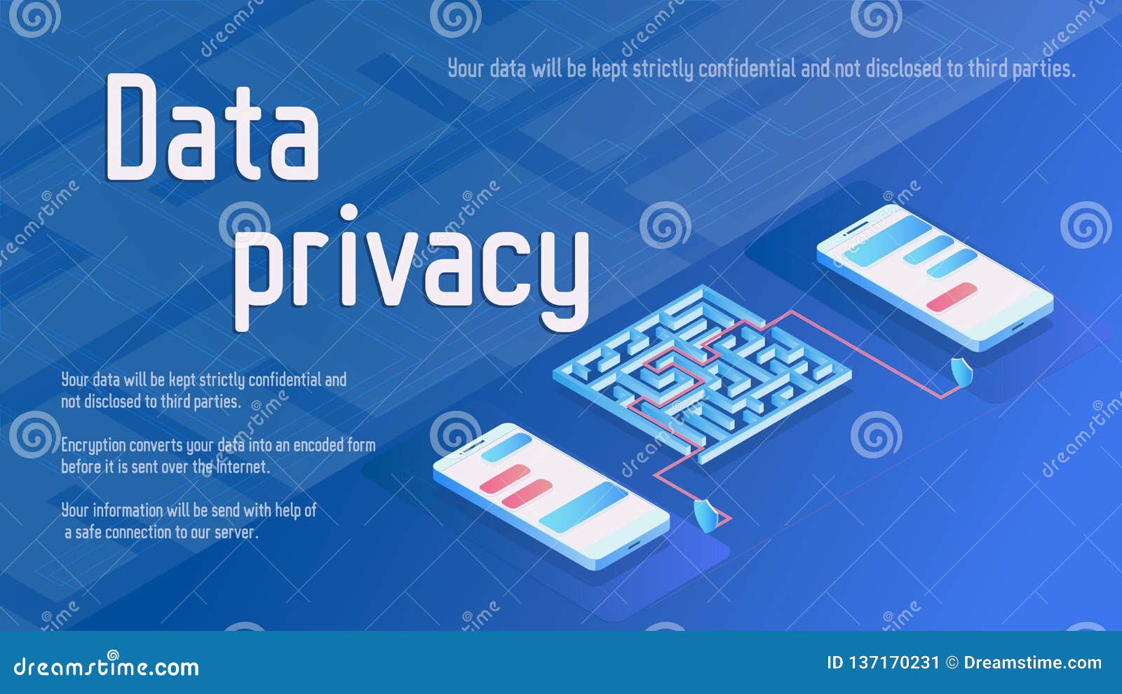 Data Privacy Security Isometric Vector Illustration with Two Phones ...