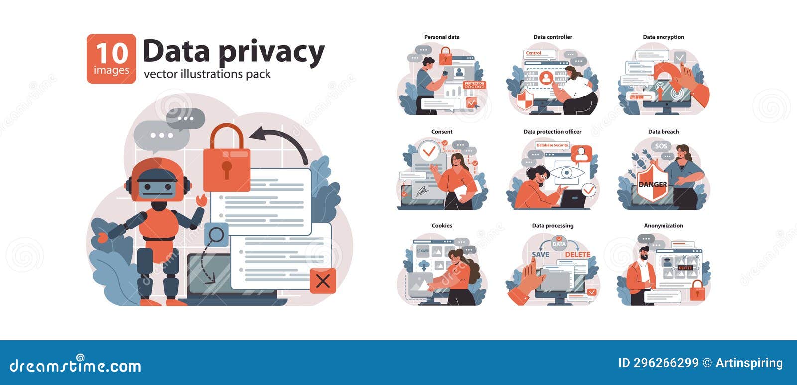 Data Privacy Set. Flat Vector Illustration Stock Illustration ...