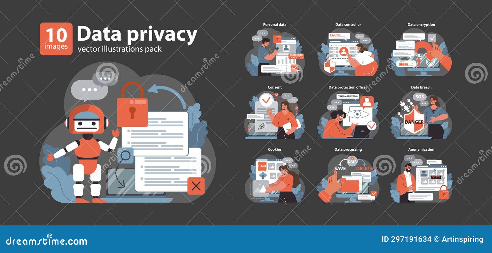 Data Privacy Set. Flat Vector Illustration Stock Vector - Illustration ...