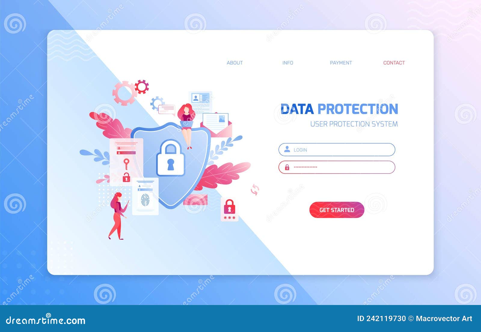 Data Privacy Web Site Landing Page with Flat Icons Clickable Links ...