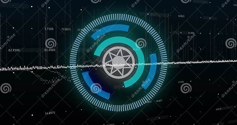 Data Processing and Blue Data Loading Icon on Black Background Stock ...