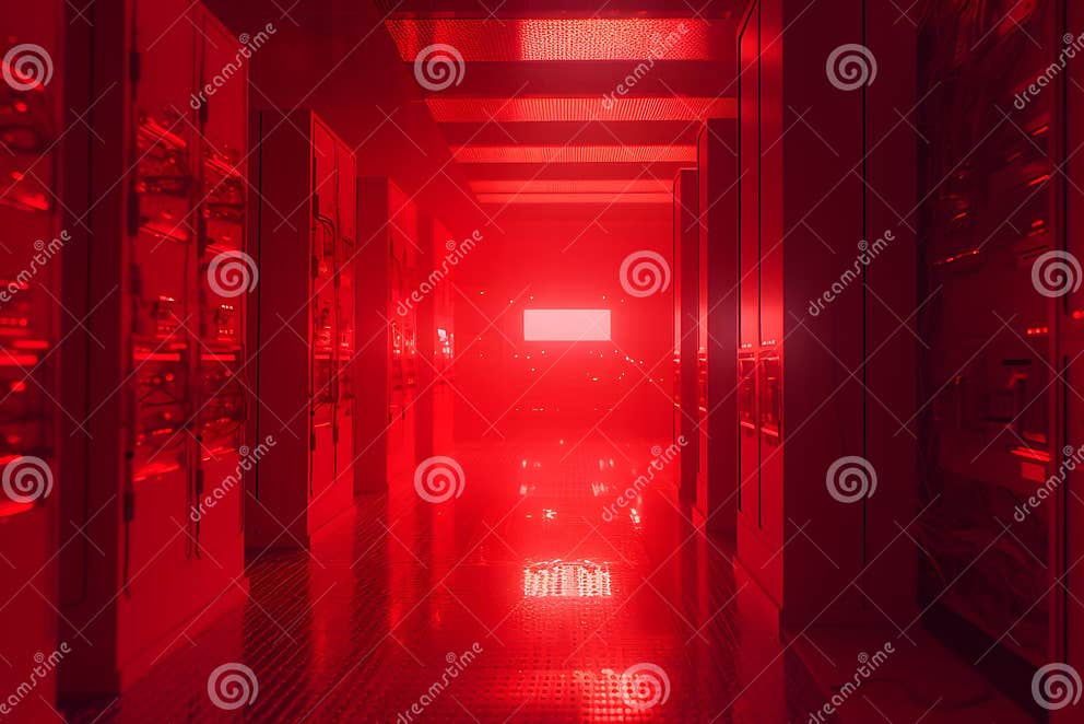 Data Processing Center. Server Room in Red Light Stock Illustration ...
