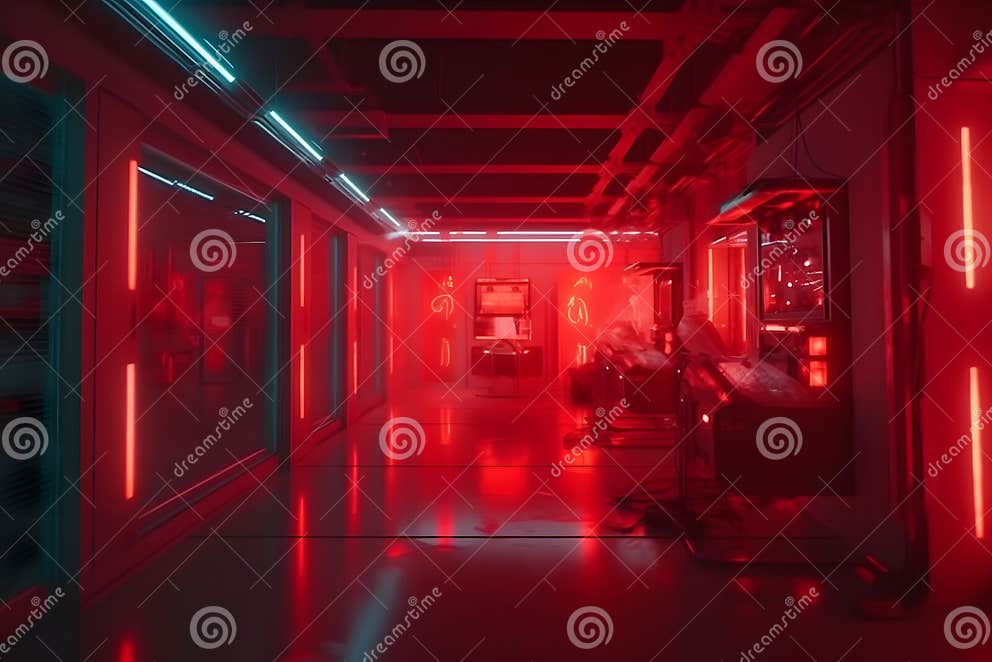 Data Processing Center. Server Room in Red Light Stock Photo - Image of ...
