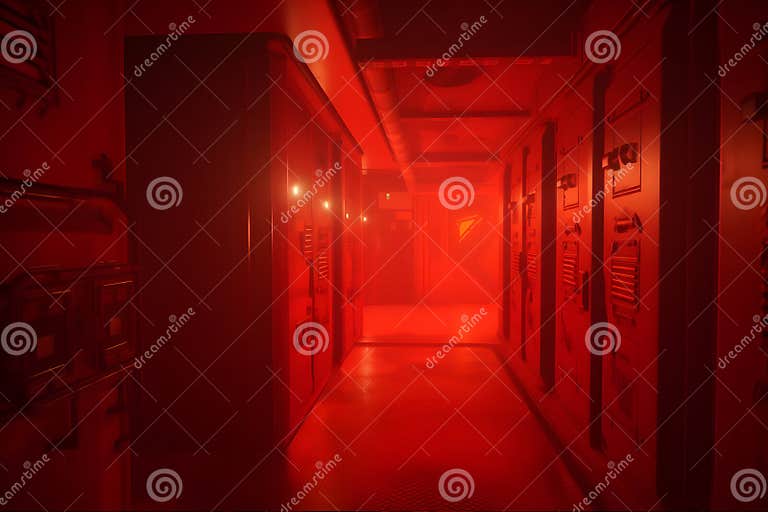 Data Processing Center. Server Room in Red Light Stock Illustration ...