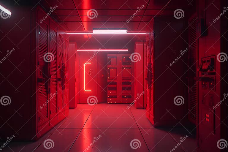 Data Processing Center. Server Room in Red Light Stock Image - Image of ...