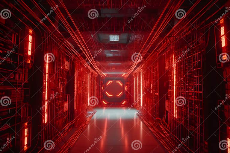 Data Processing Center. Server Room in Red Light Stock Image - Image of ...