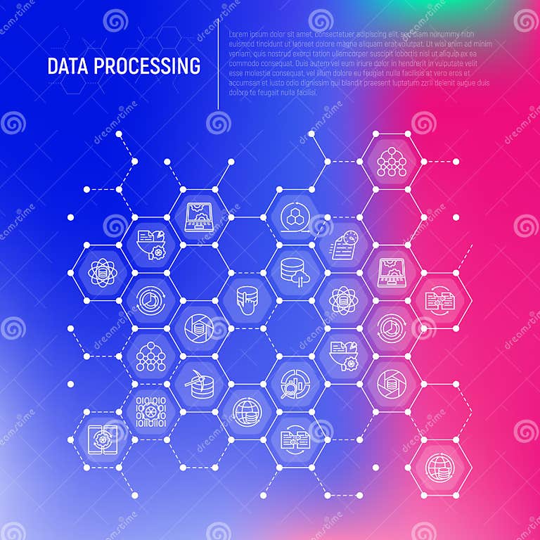 Data Processing Concept In Honeycombs With Thin Line Icons Data Stock Illustration 7759