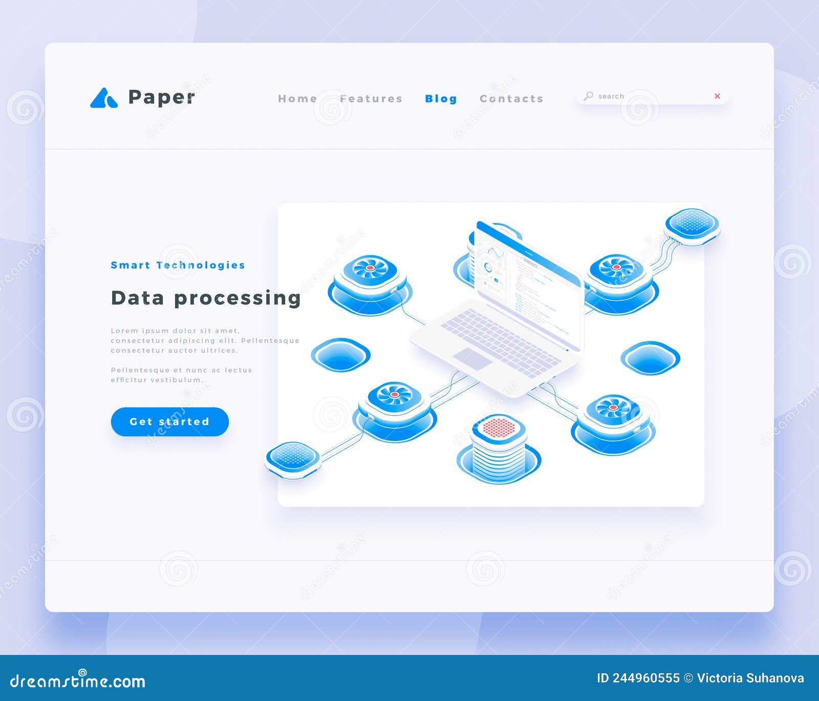 Data Processing Concept Landing Page Header Template Stock Vector ...