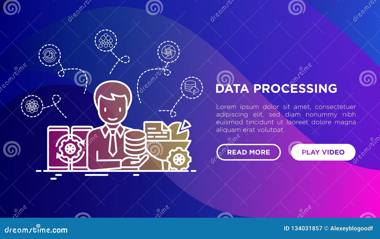 Data Processing Concept Smm Manager Analyzes And Collects Data Thin Line Icons Filtering