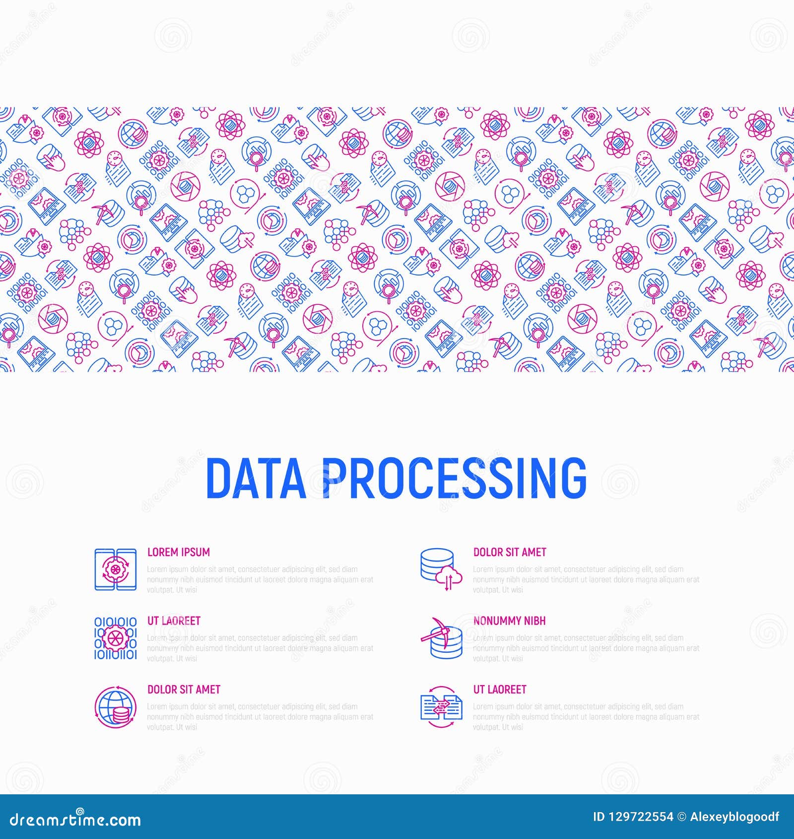 Data Processing Concept with Thin Line Icons Stock Vector - Illustration of computing, business ...