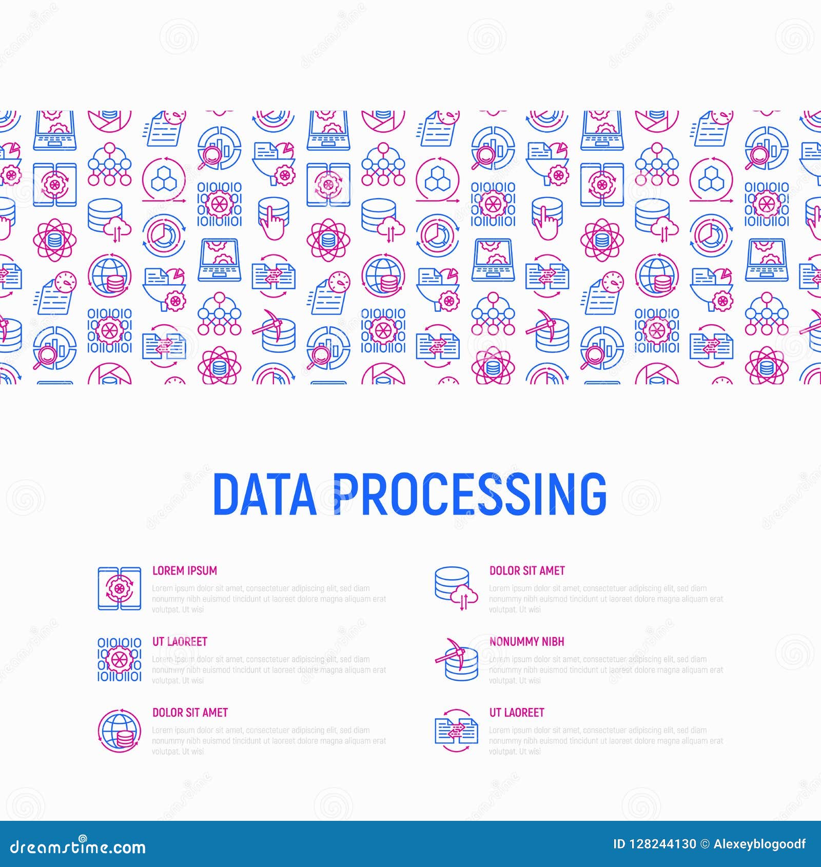 Data Processing Concept with Thin Line Icons Stock Vector - Illustration of digital, database ...