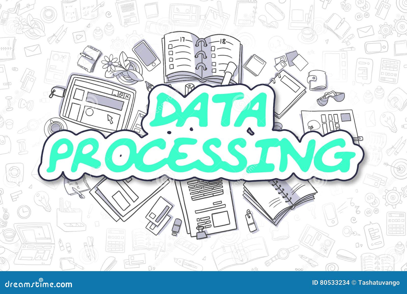 Data Processing - Doodle Green Word. Business Concept. Stock ...