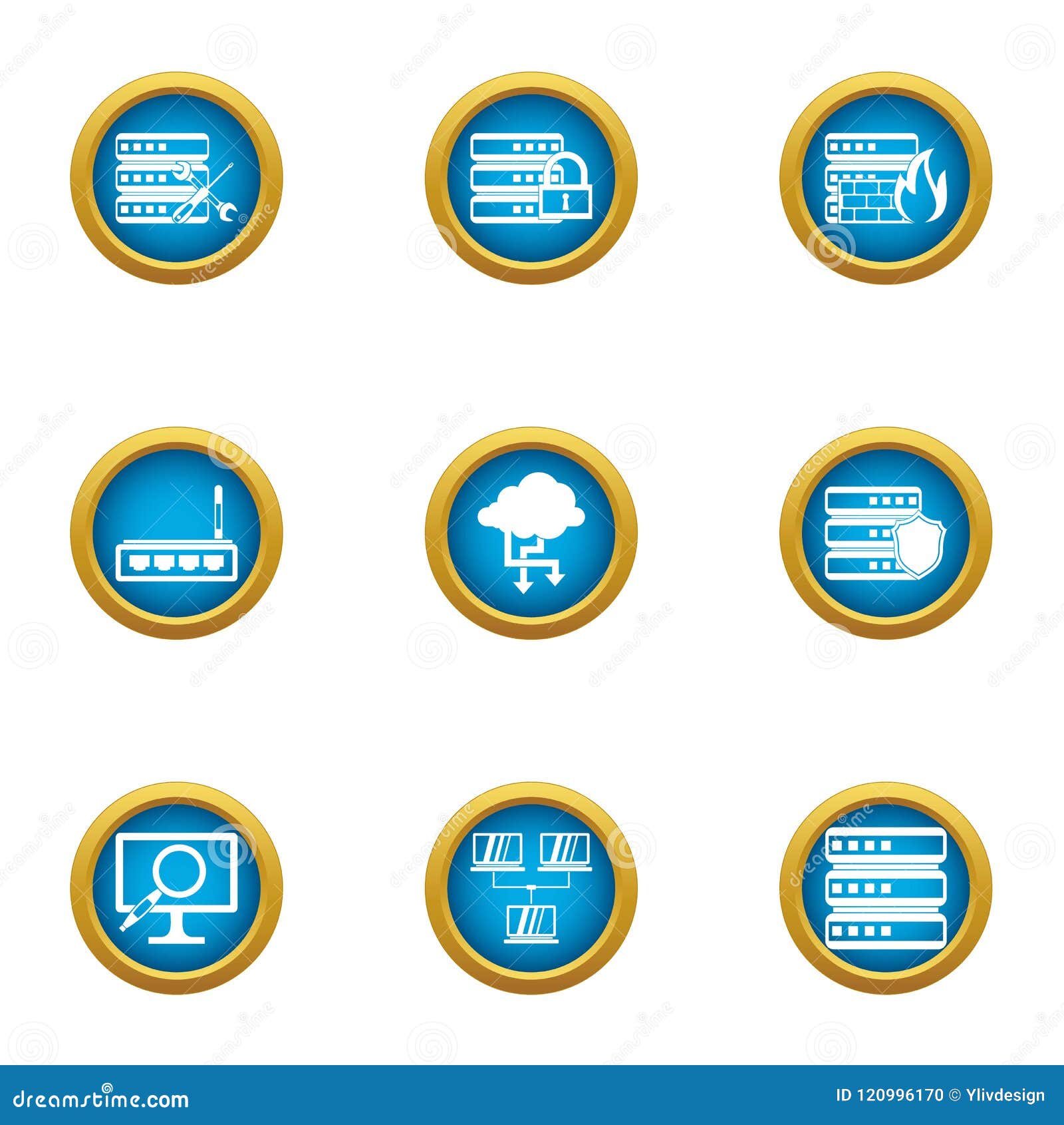 Data Processing Icons Set, Flat Style Stock Vector - Illustration of ...