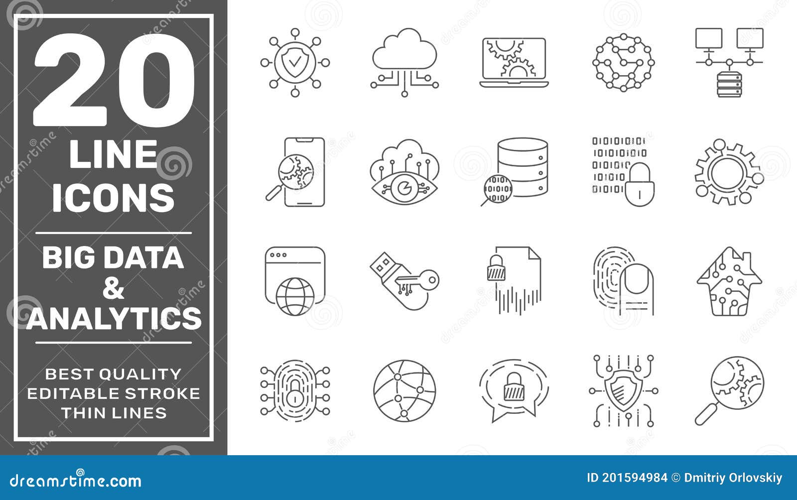 Data Processing Line Vector Icon Set. Contains Such Icons As Big Data ...
