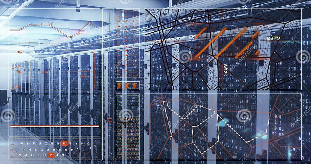 Data Processing and Network Connections Image Over Server Racks in Data ...