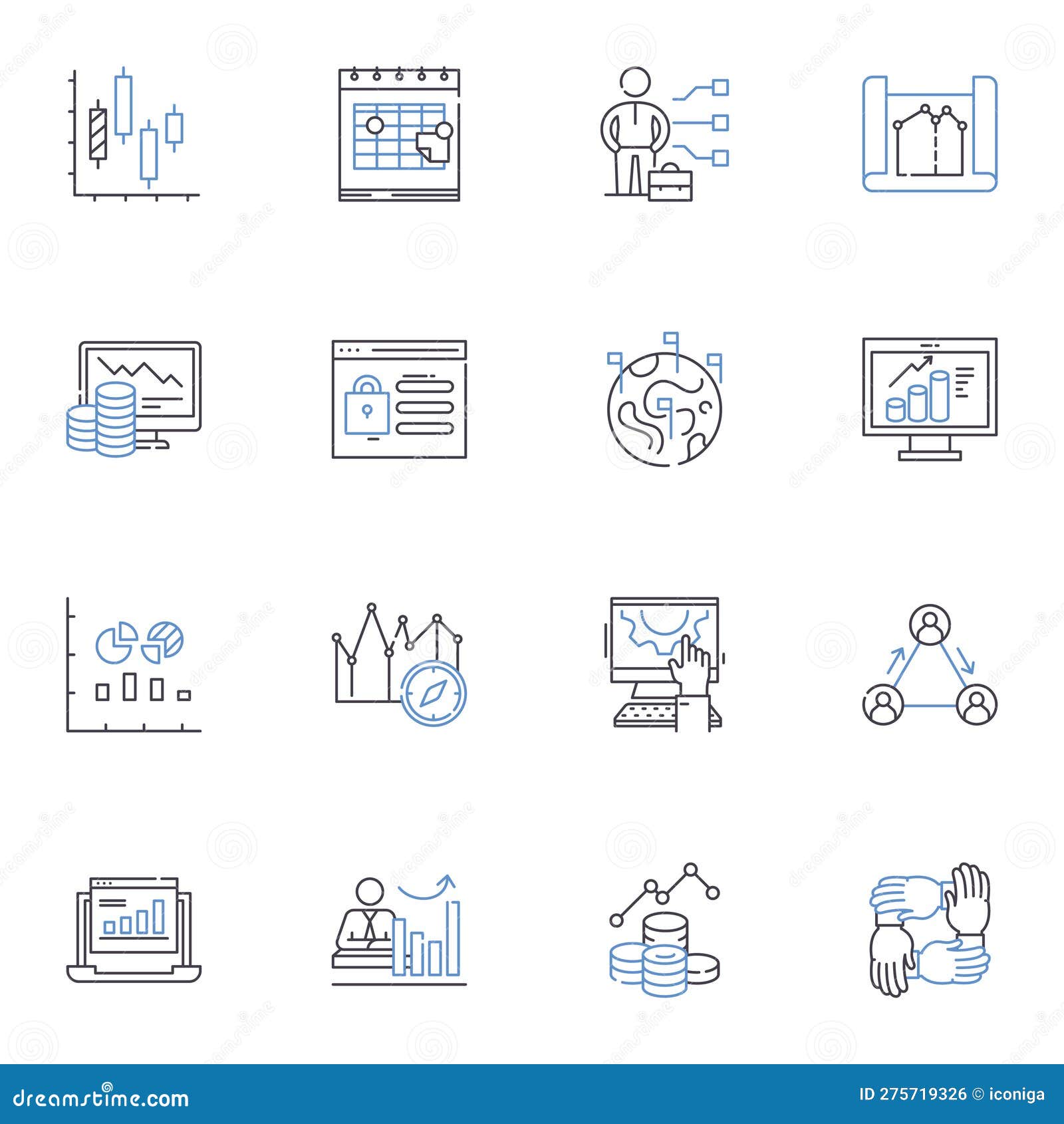 Data Processing Line Icons Collection Analytics Algorithms