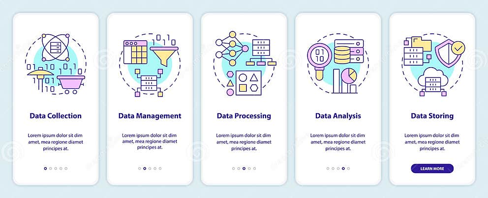 Data Processing Stages Onboarding Mobile App Screen Stock Illustration ...