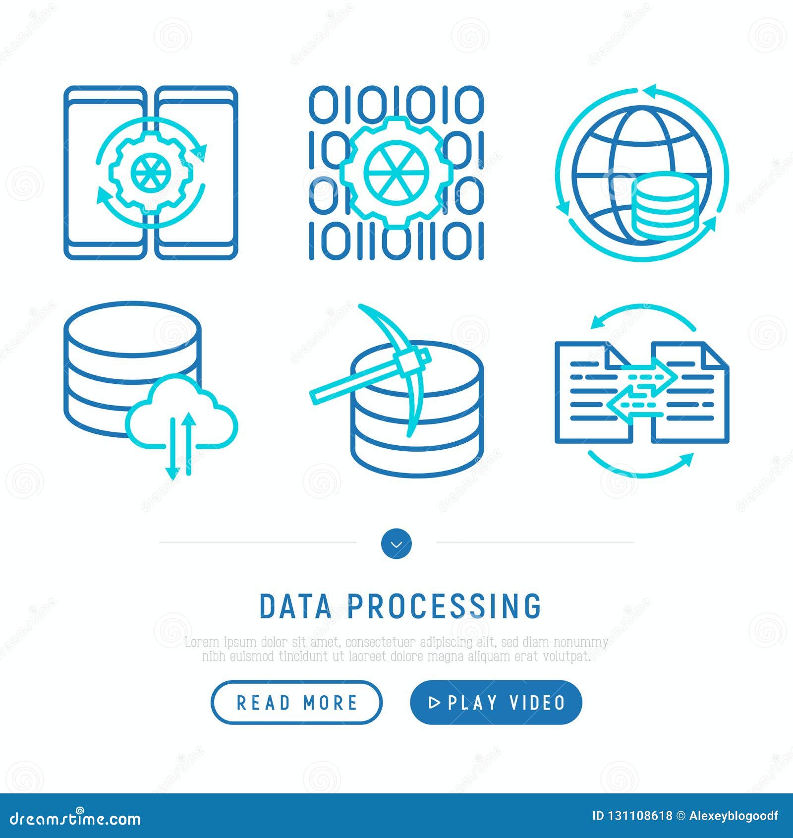 Data Processing with Thin Line Icons Stock Vector - Illustration of ...