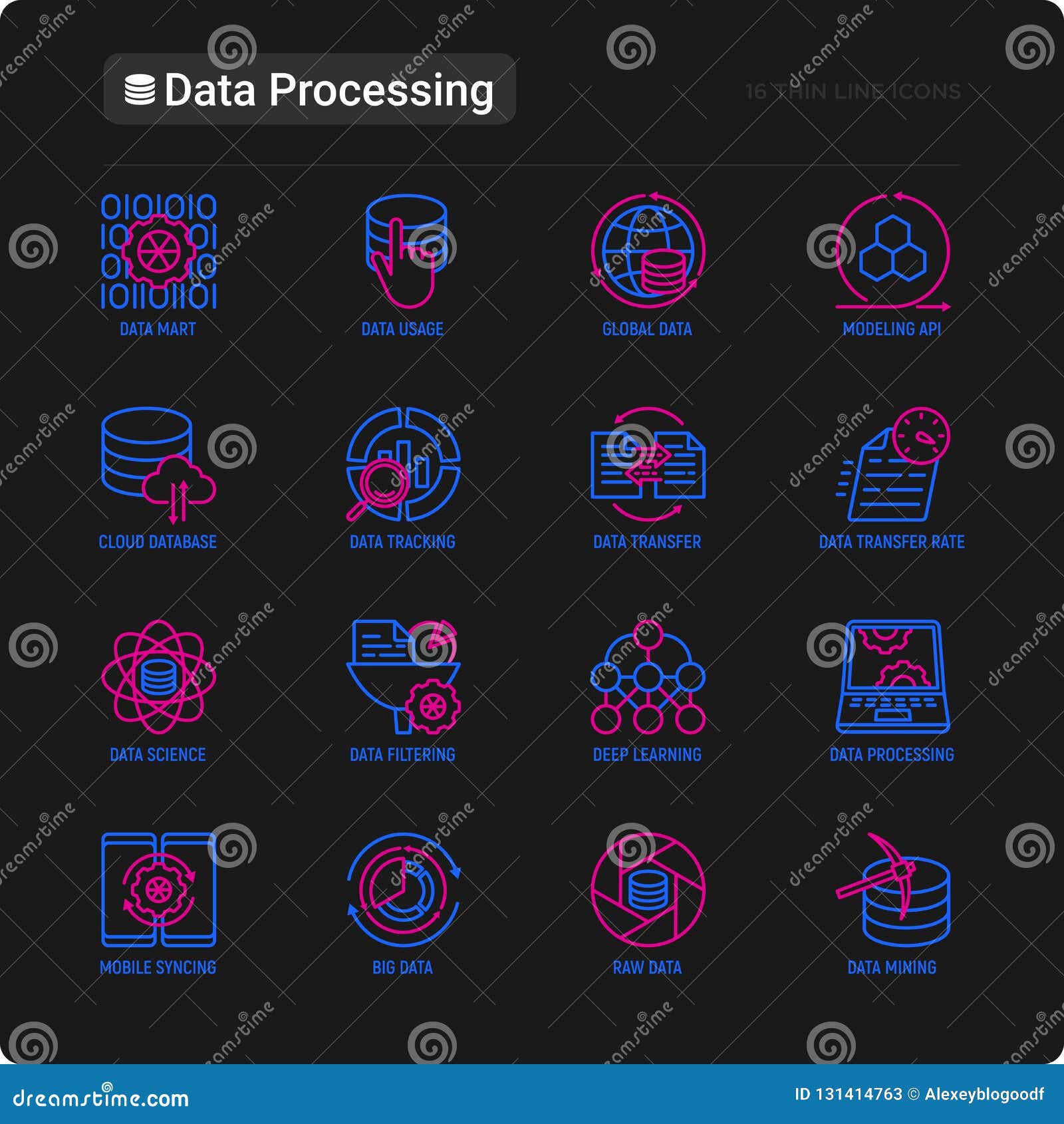 Data Processing Thin Line Icons Set Stock Vector - Illustration of rate ...