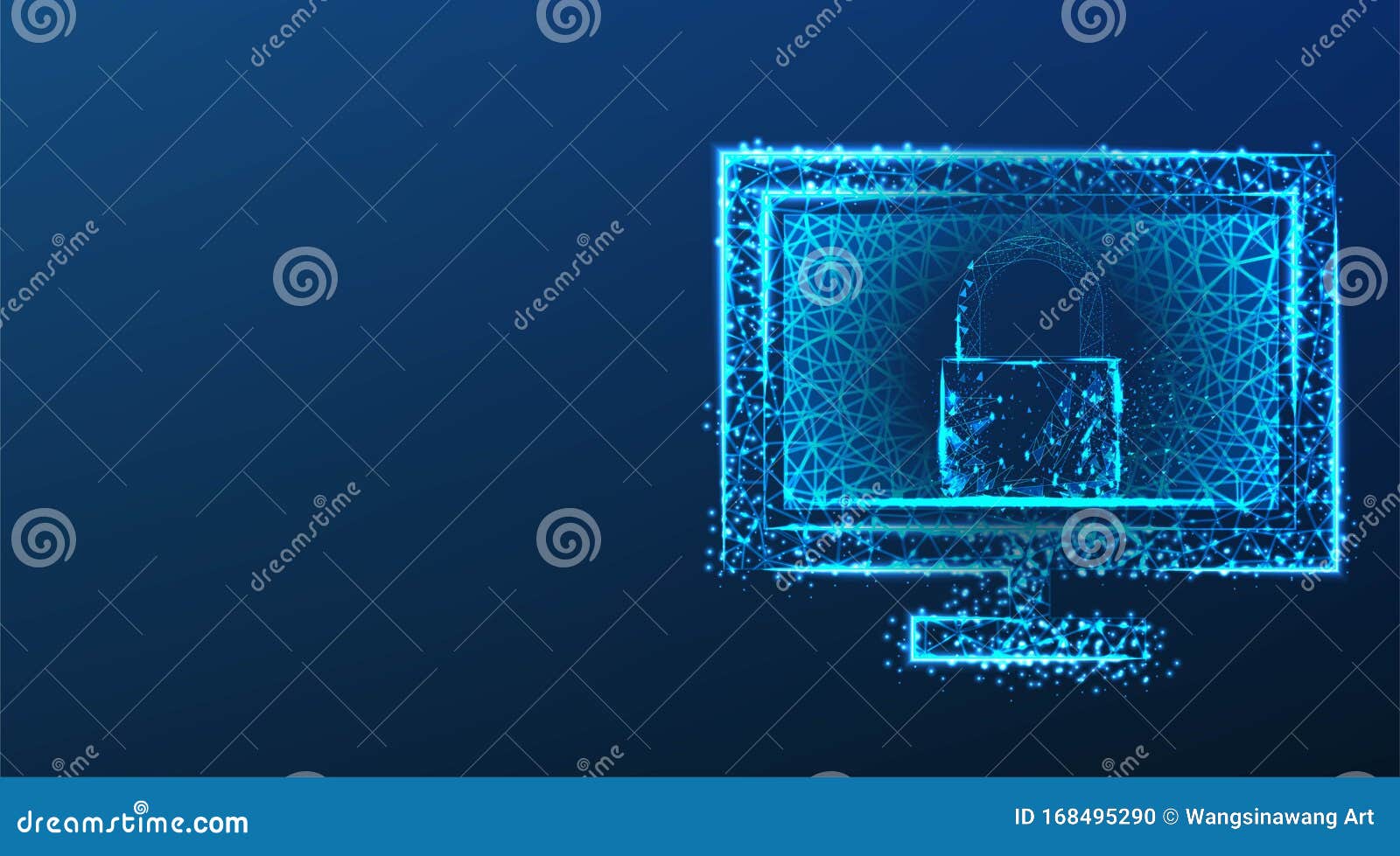 Data Protect. Lock on Computer Monitor Screen. Abstract Low Poly ...