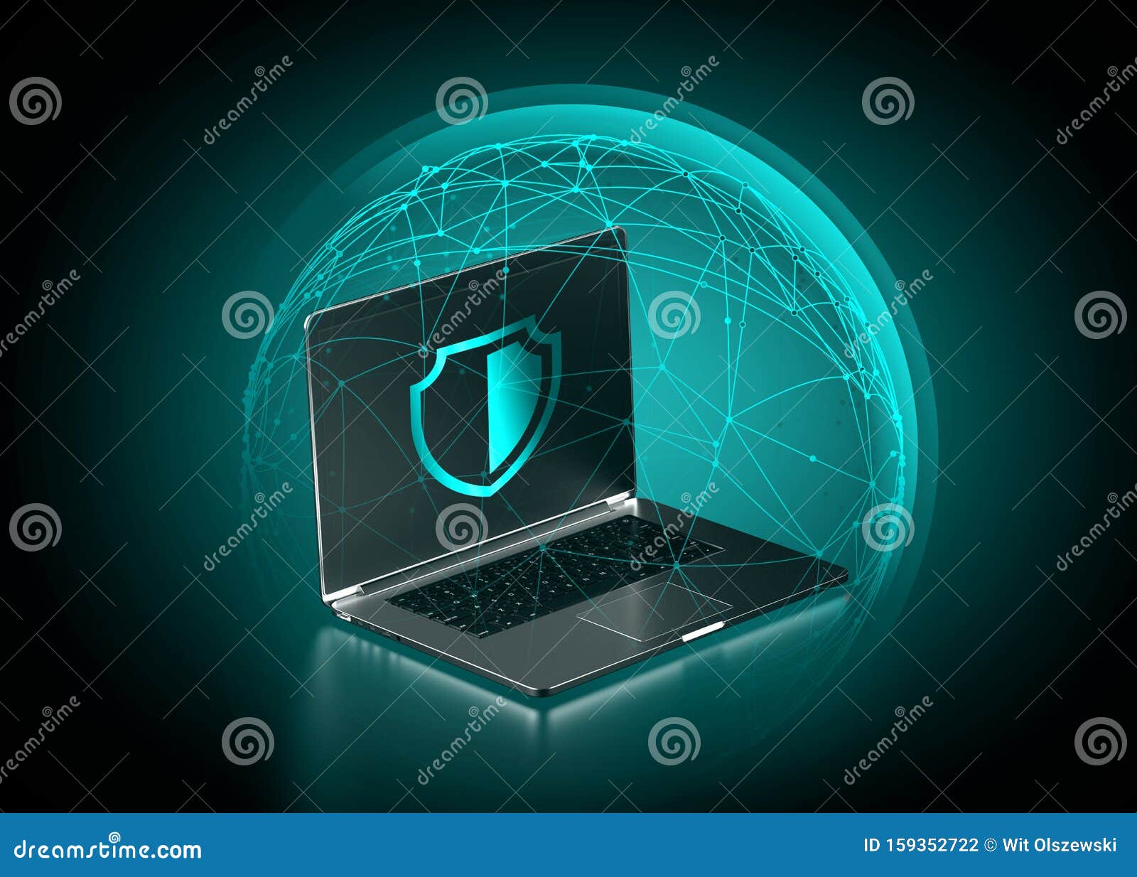 Data Protected with Blue Force Field Like Shield Around Laptop Computer ...