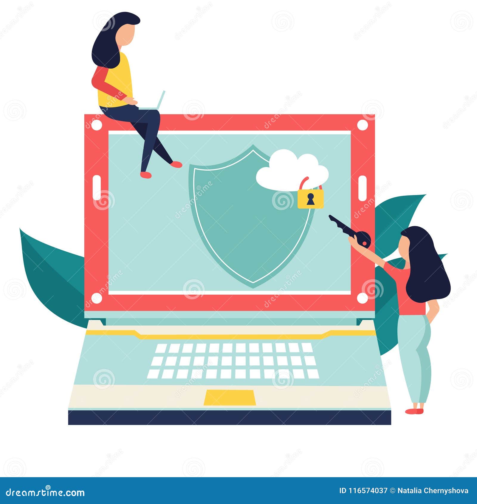Data Protection Banner with Computer and Locked Cloud Stock Vector ...