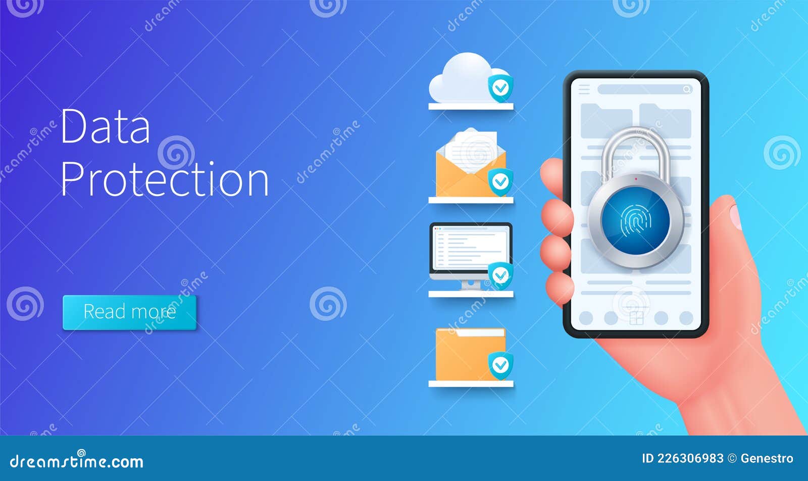 Data Protection Banner in 3D Style Stock Vector - Illustration of ...
