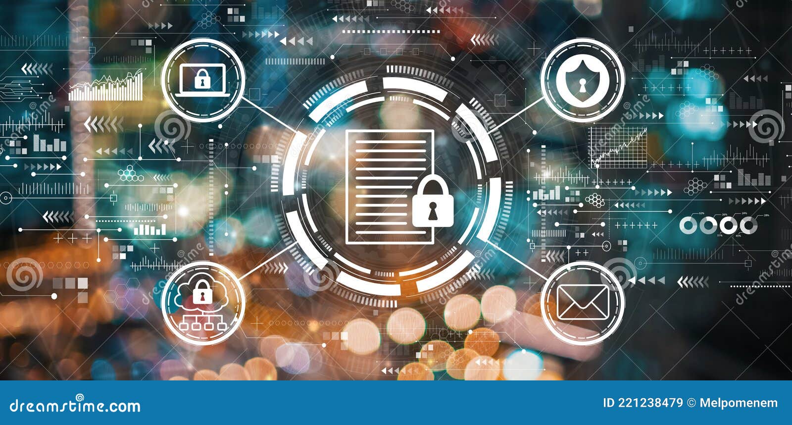 Data Protection Concept with Blurred City Lights Stock Image - Image of ...