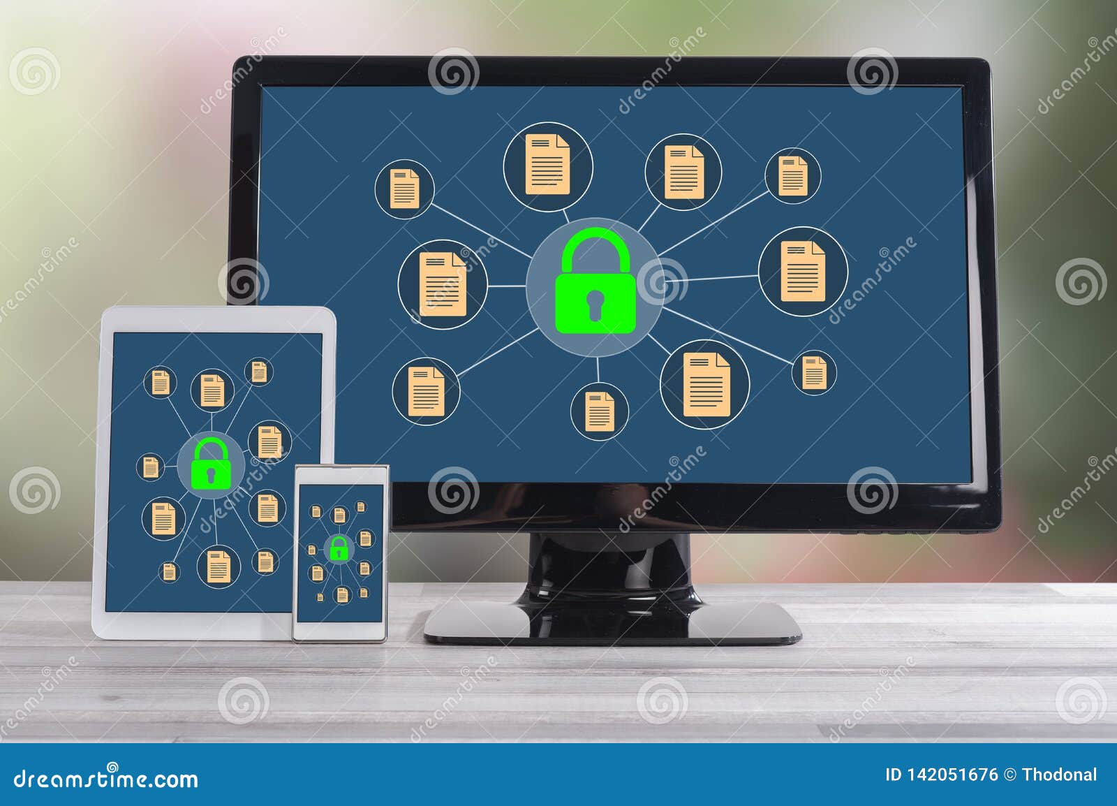 Data Protection Concept on Different Devices Stock Photo - Image of ...
