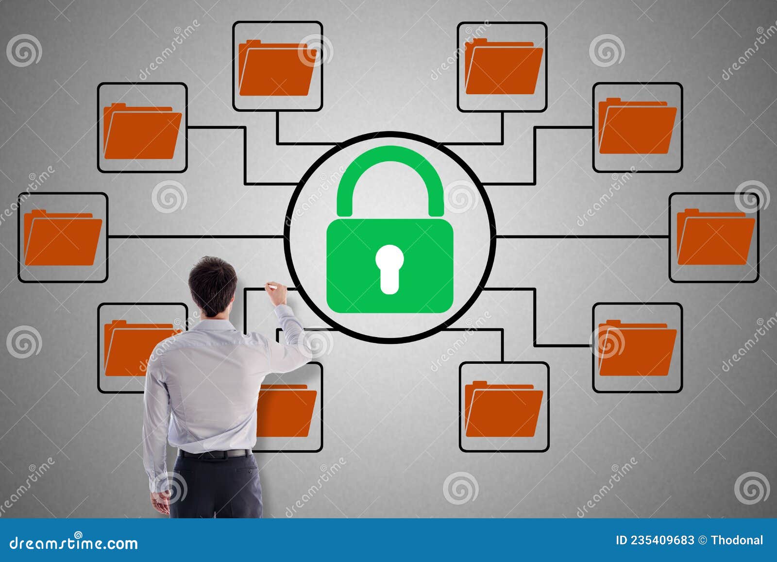 Data Protection Concept Drawn by a Man Stock Image - Image of computer ...