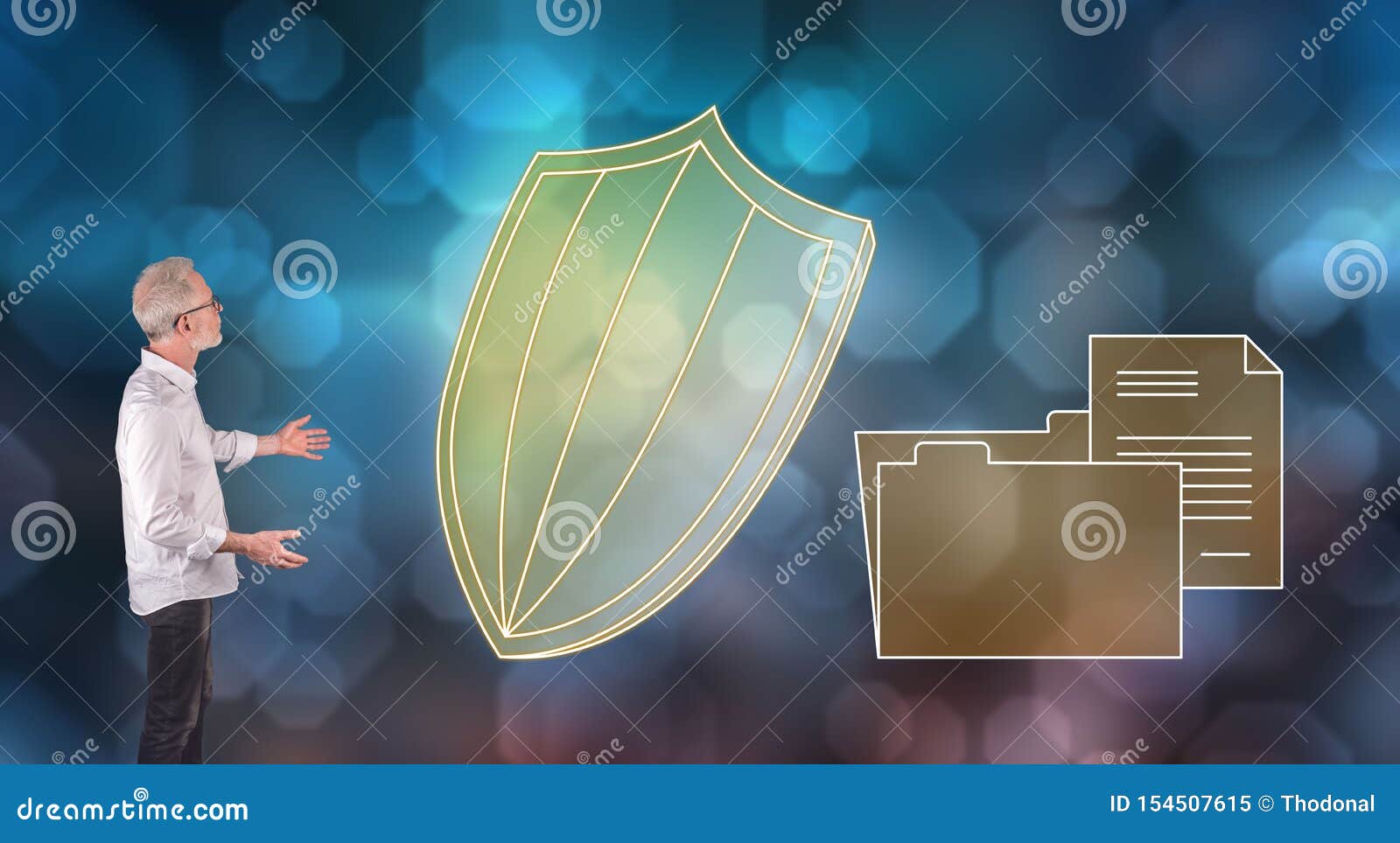 A Data Protection Concept Explained by a Businessman on a Wall Screen ...