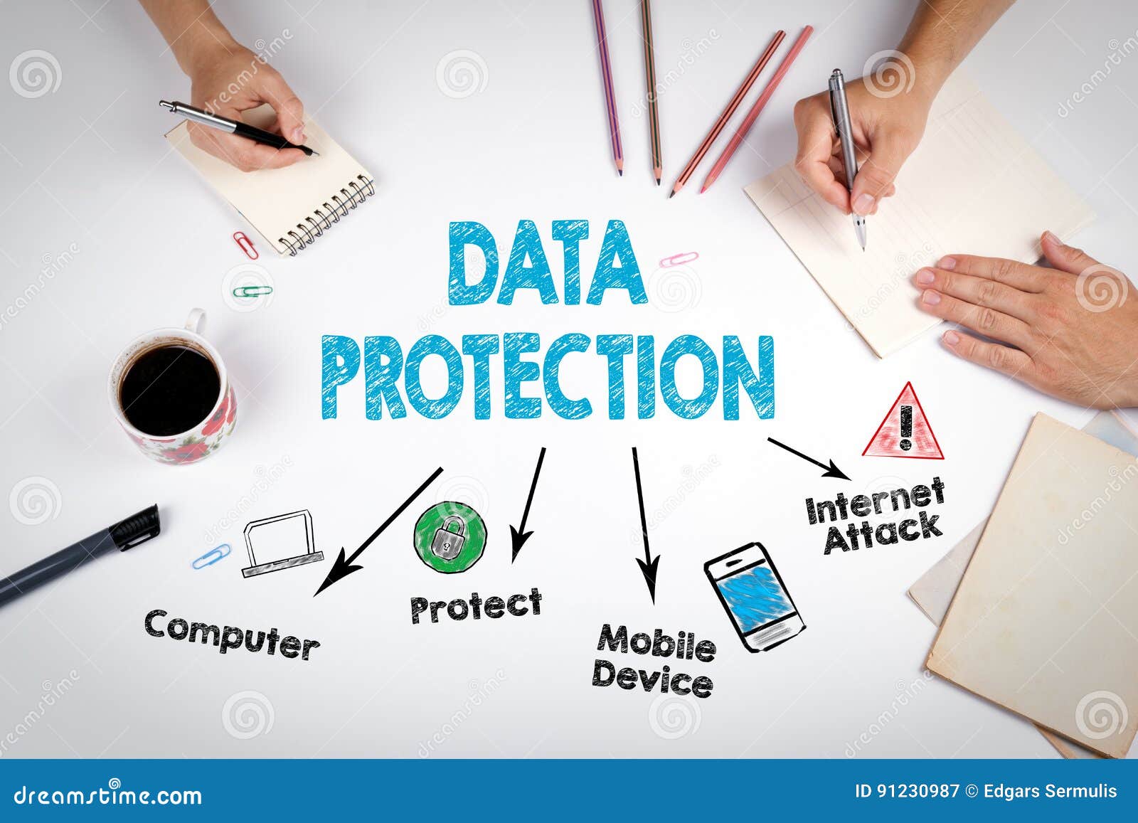 Data Protection Concept. the Meeting at the White Office Table Stock ...