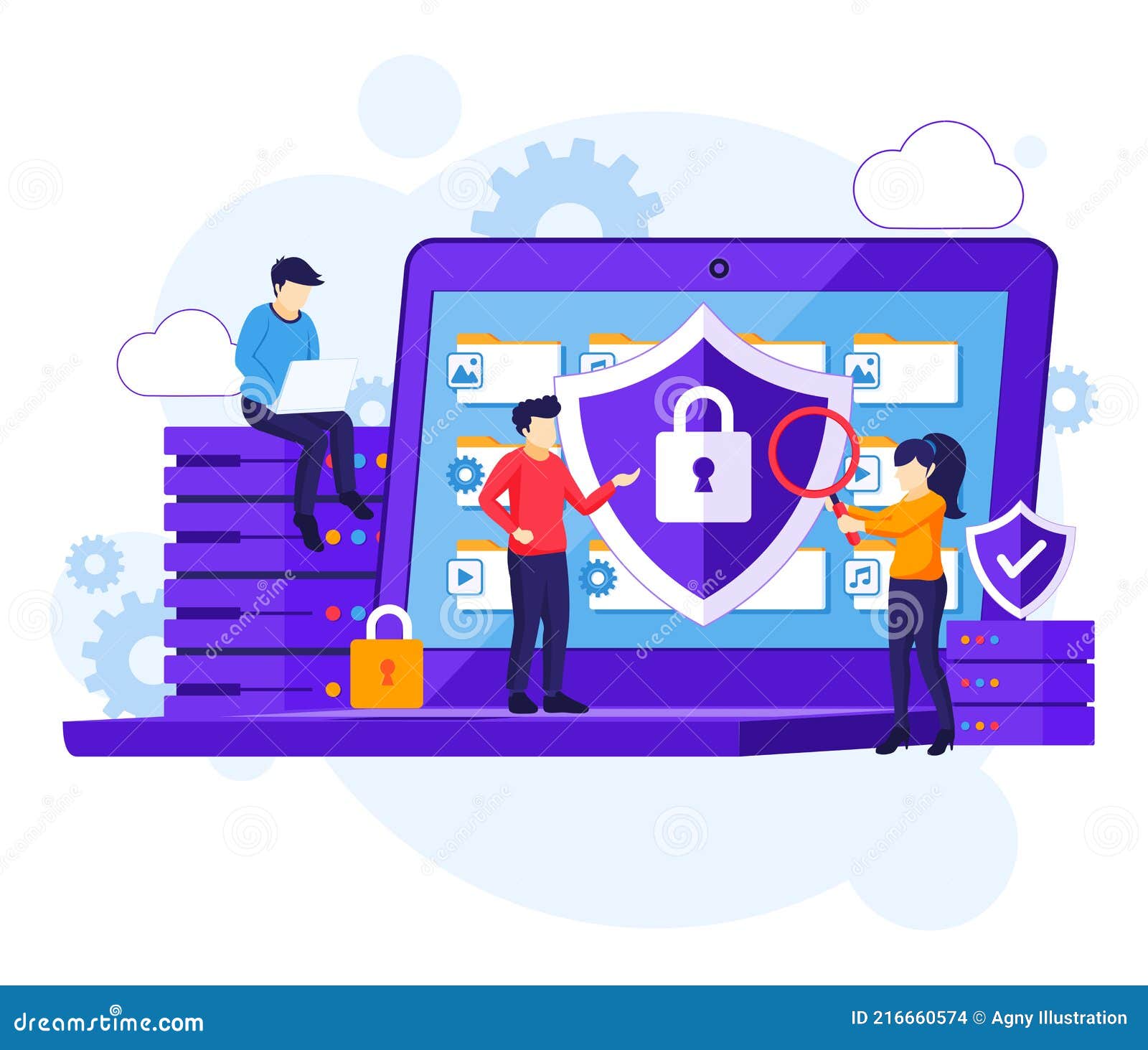 Data Protection Concept, People Protecting Data and Files on a Giant ...