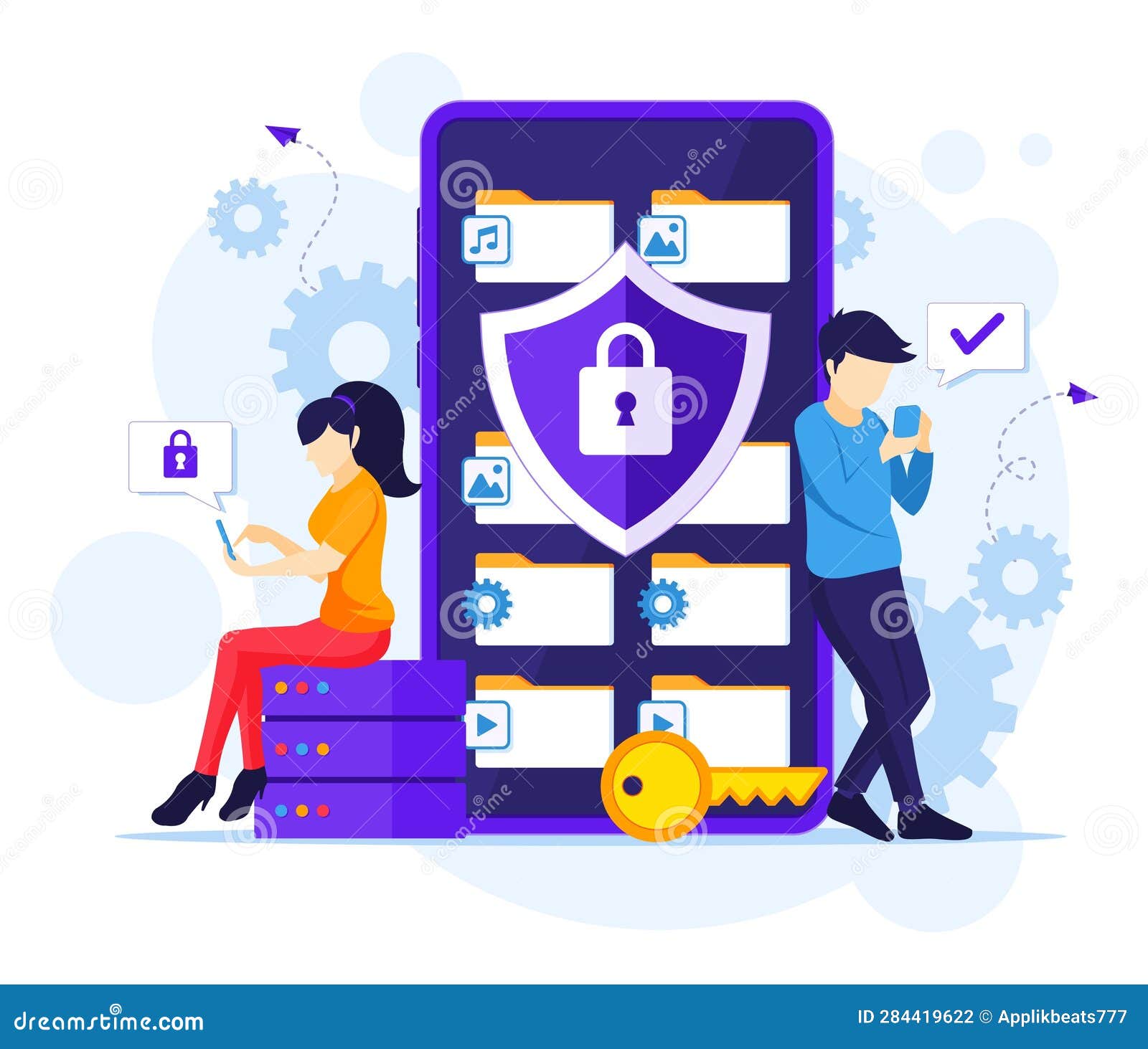 Data Protection Concept, People Protecting Data and Files on a Giant ...