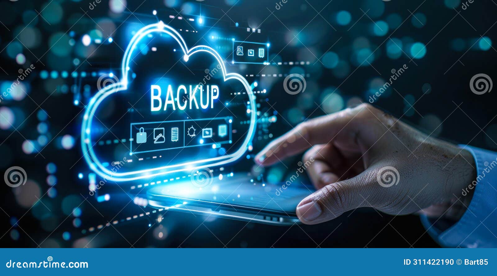 Data Protection Concept with a Person Holding a Holographic Cloud ...