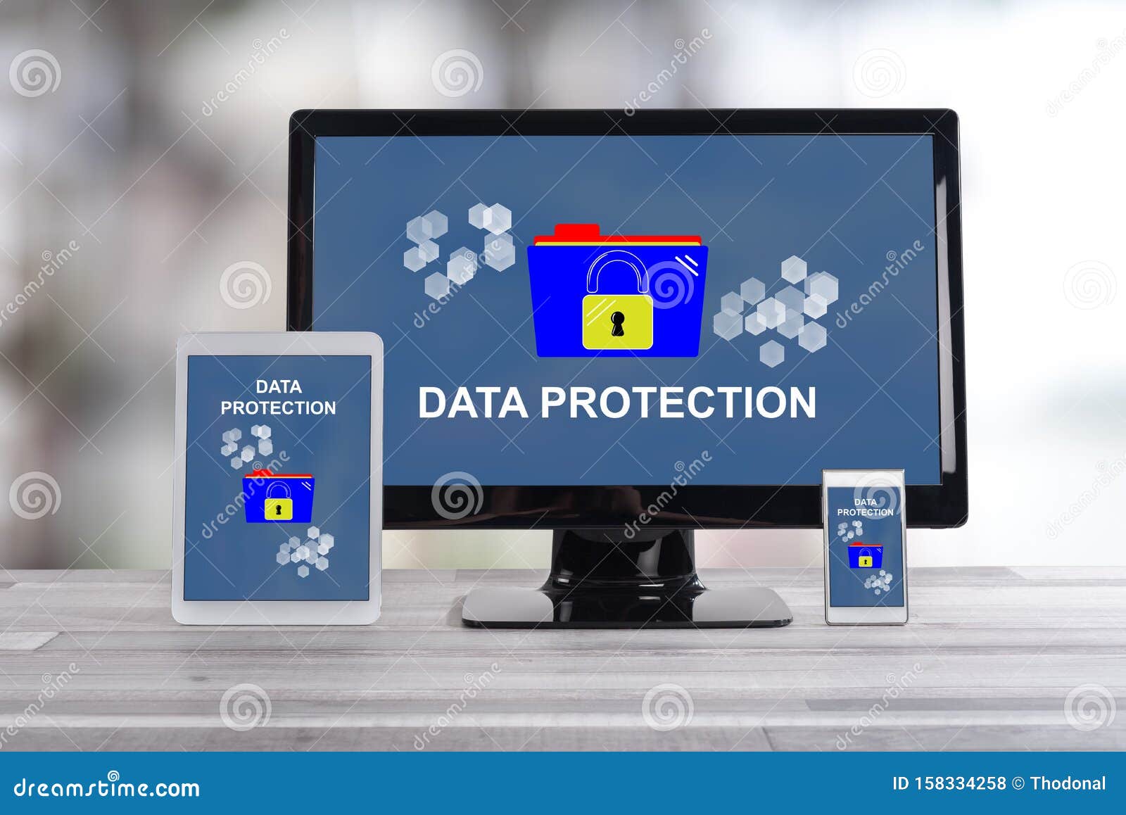 Data Protection Concept on Different Devices Stock Photo - Image of ...