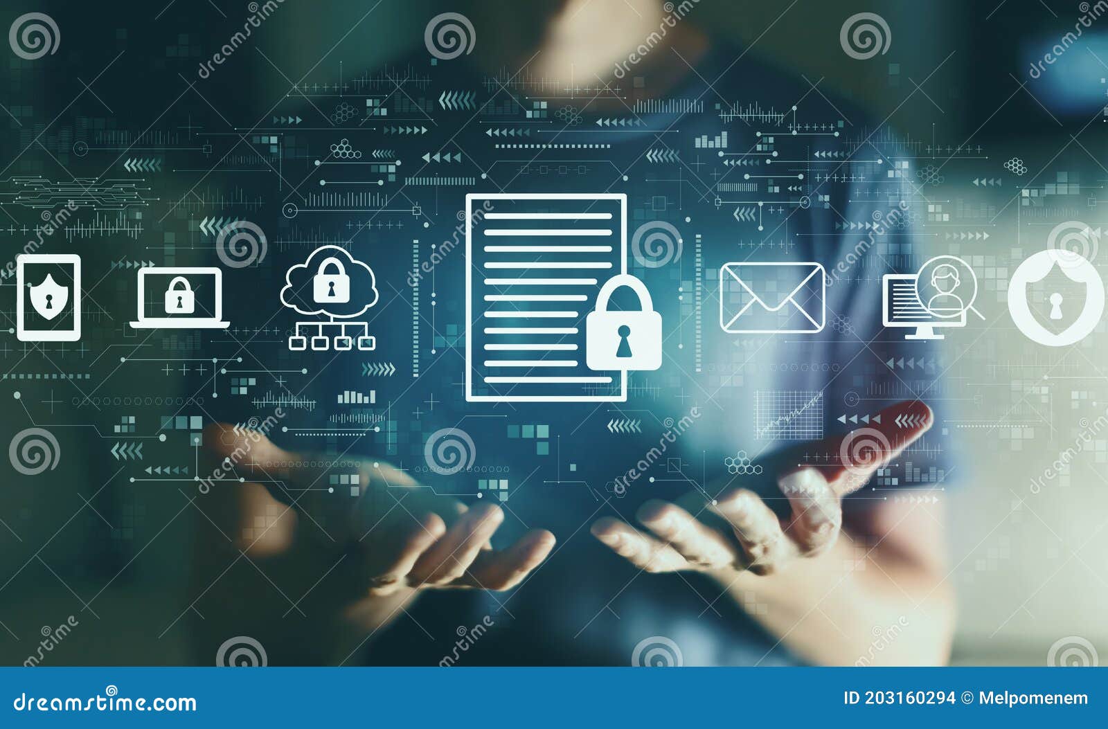Data Protection Concept with Young Man Stock Photo - Image of palm ...