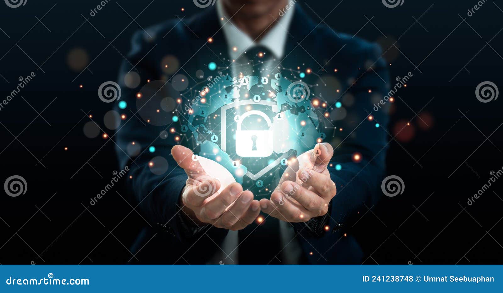 Data Protection and Cyber Security . a Businessman Uses a Virtual ...