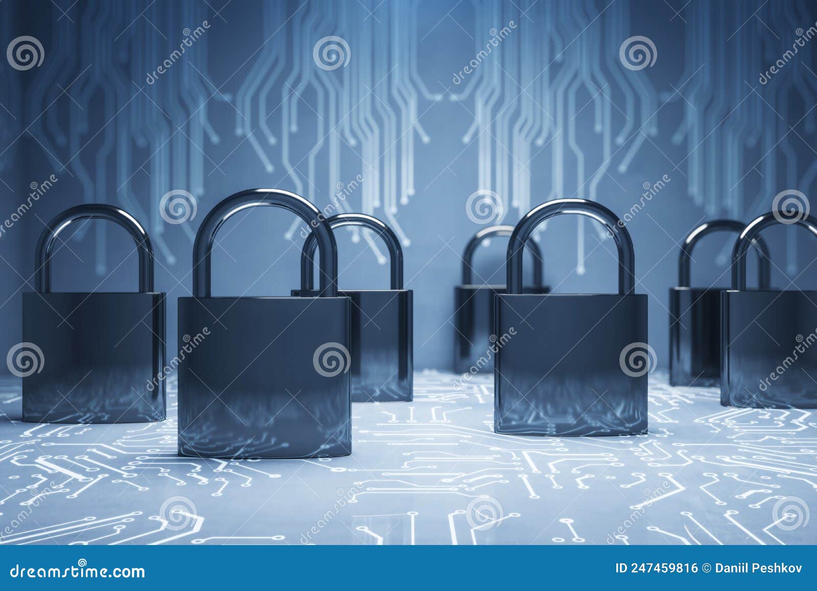 Data Protection And Cyber Security Concept With Black Glossy Locks On ...